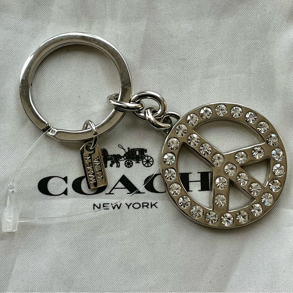 Coach Silver Rhinestone Peace Sign Keyring - Gem